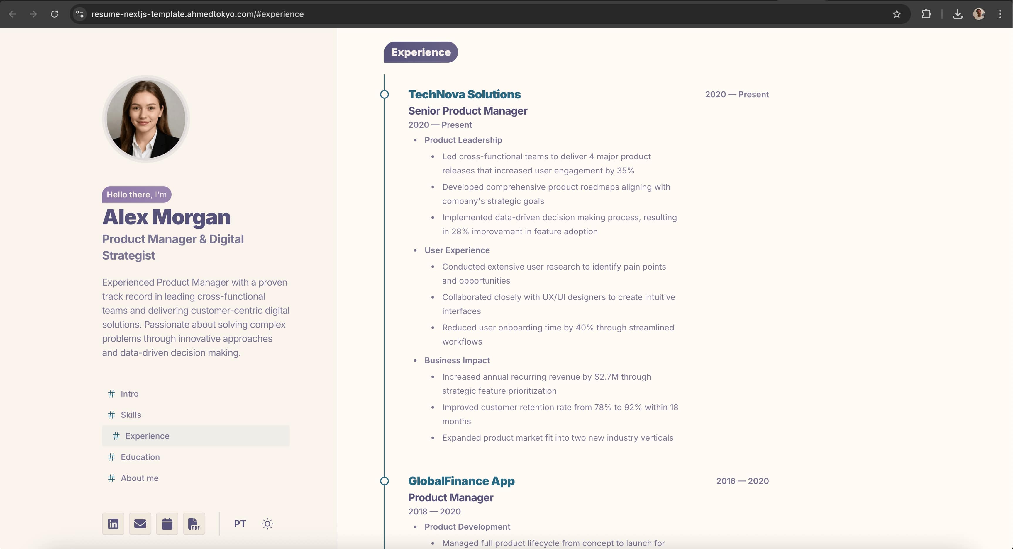 Modern Resume Template with Next.js | Products | Ahmed Tokyo